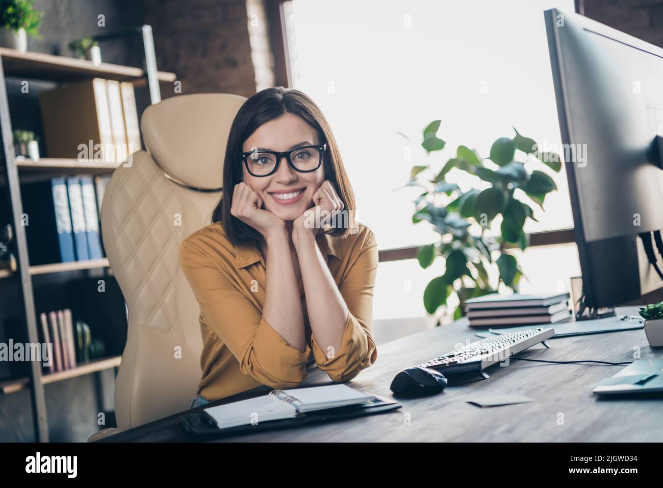 Portrait Of Attractive Cheery Girl Leader Partner Tech Director