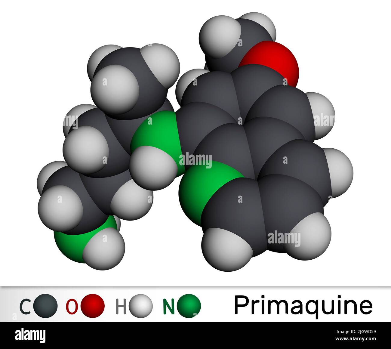 Primaquine molecule. It is aminoquinoline, used for therapy of malaria ...