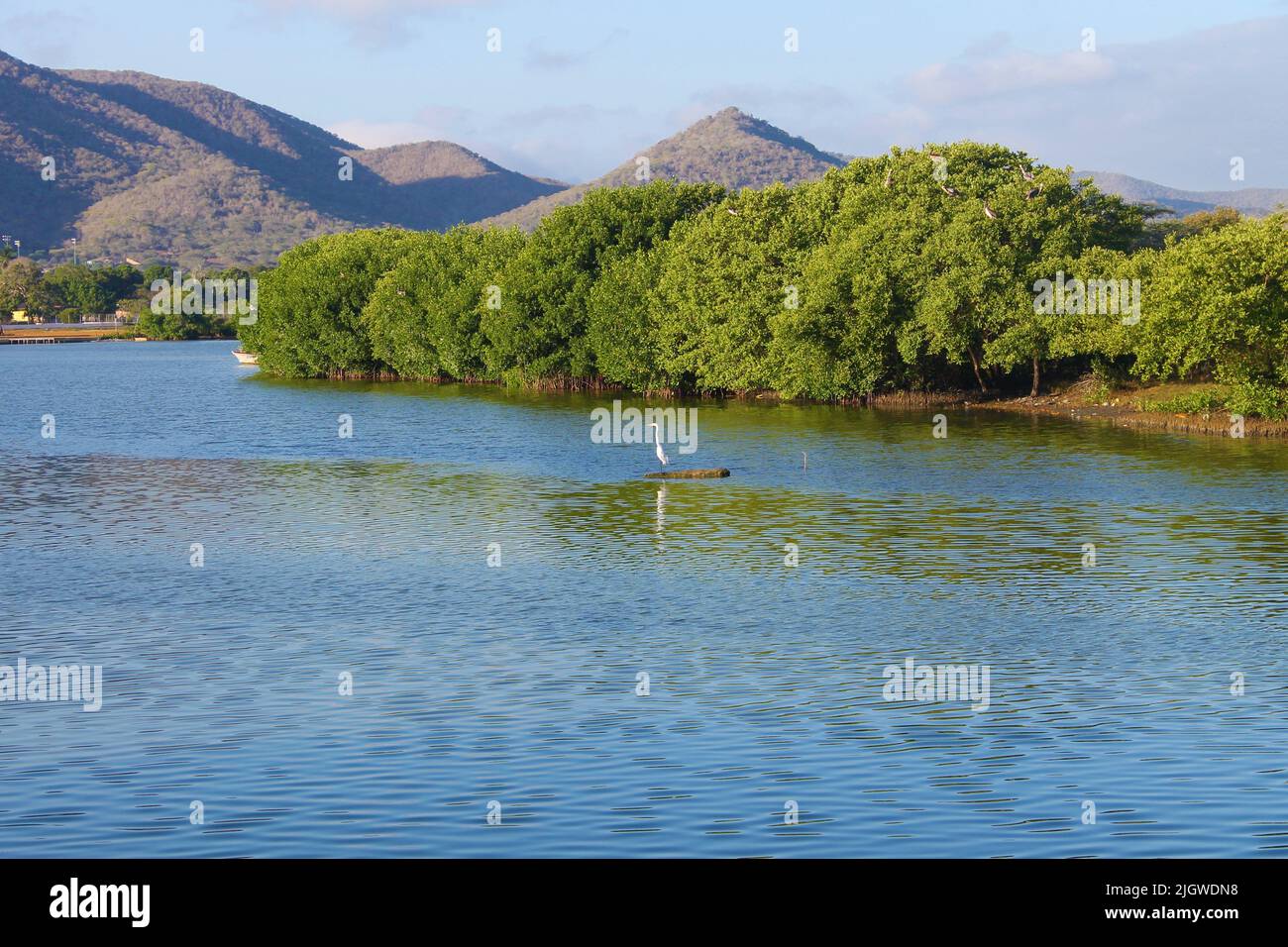 A blue lagoon forms a kind of mirror of water in a tourist site Stock ...