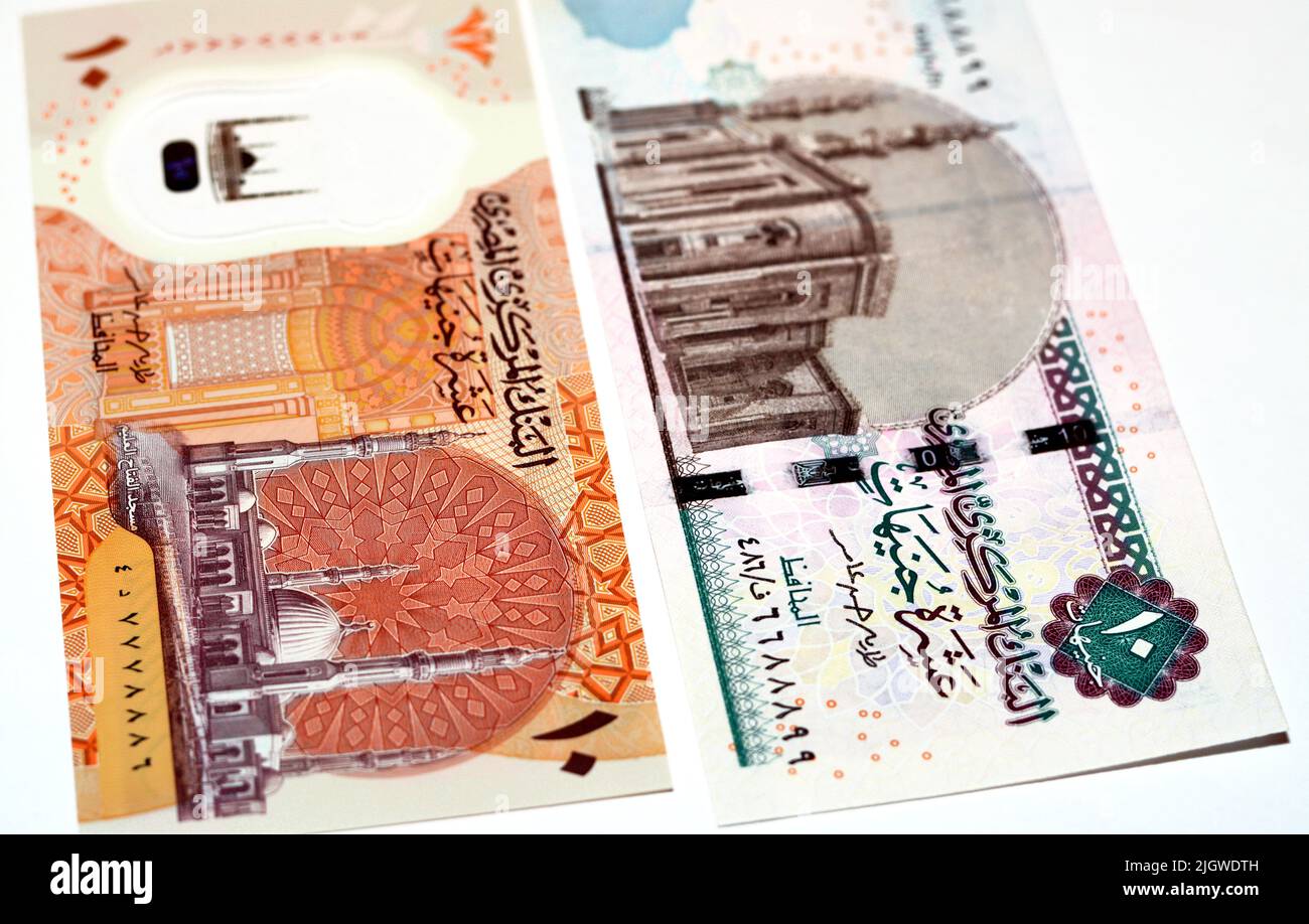Obverse sides of the new first Egyptian 10 LE EGP ten pounds plastic ...