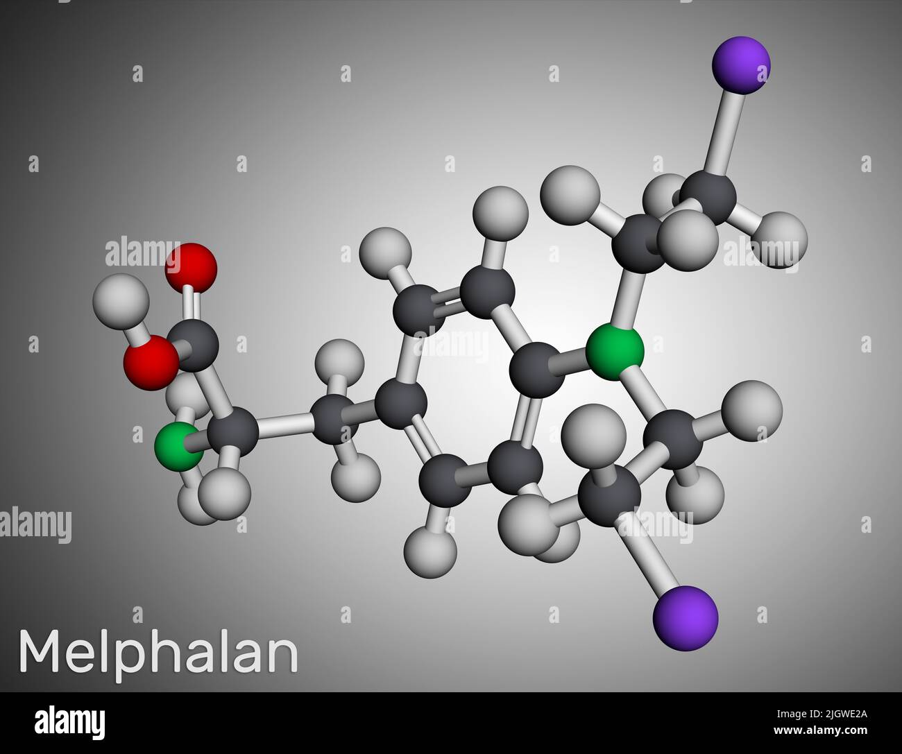 Melphalan molecule. It is chemotherapy medication, alkylating antineoplastic agent. Molecular ...