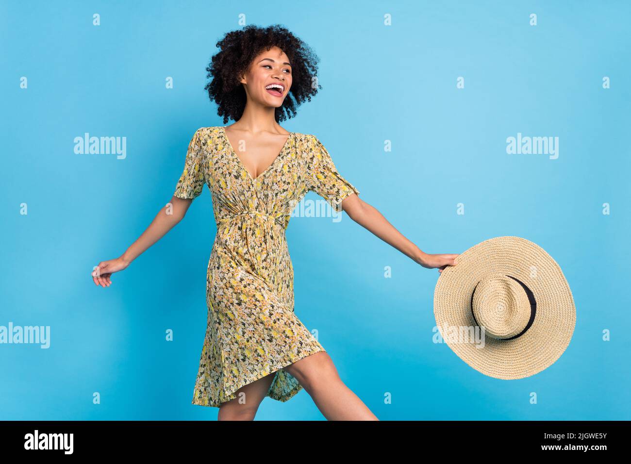 Portrait of attractive cheerful carefree wavy-haired girl having fun ...