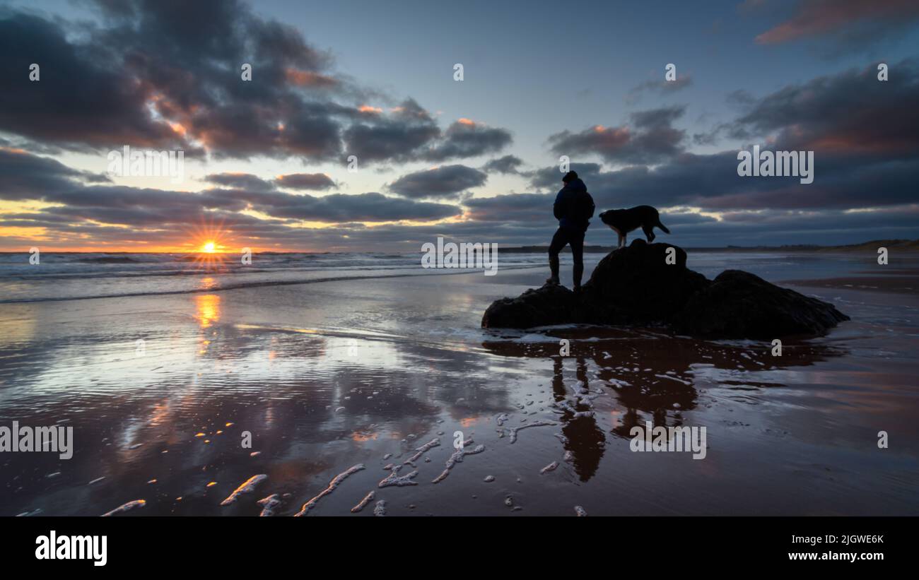 Winter morning Sunrise at Lunanbay Beach Angus Scotland Stock Photo - Alamy
