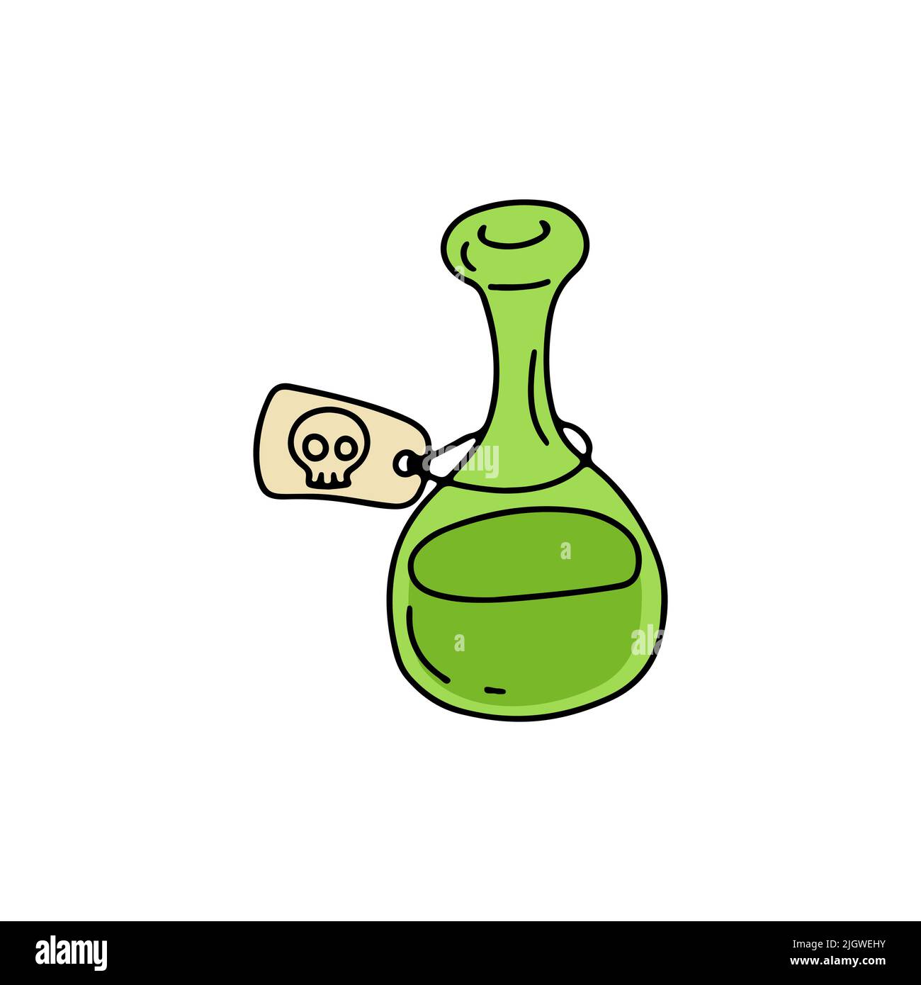 Green bottle with poison or potion. Hand drawn line art Halloween ...