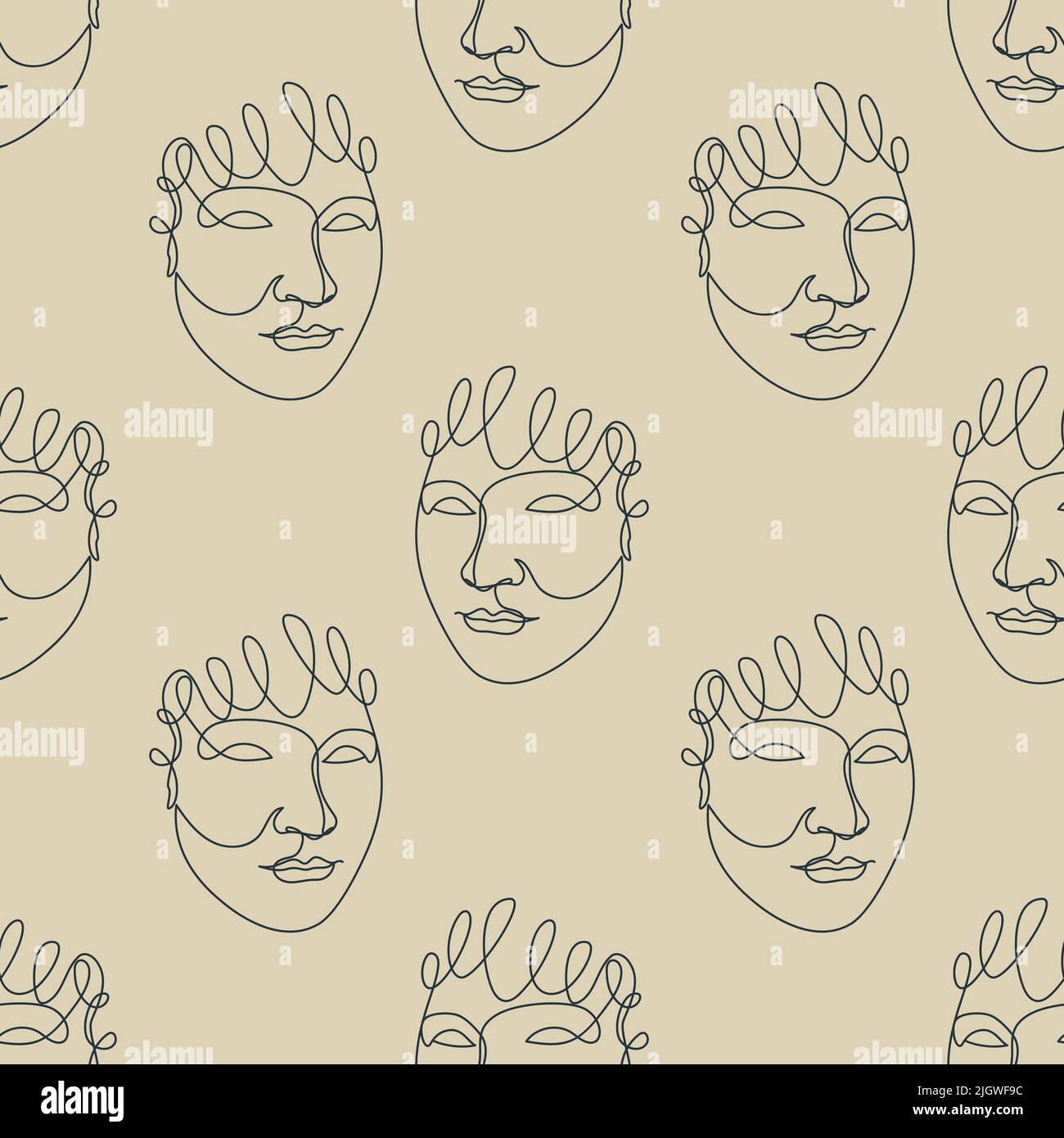 Seamless pattern with one single line drawings of female face Stock ...