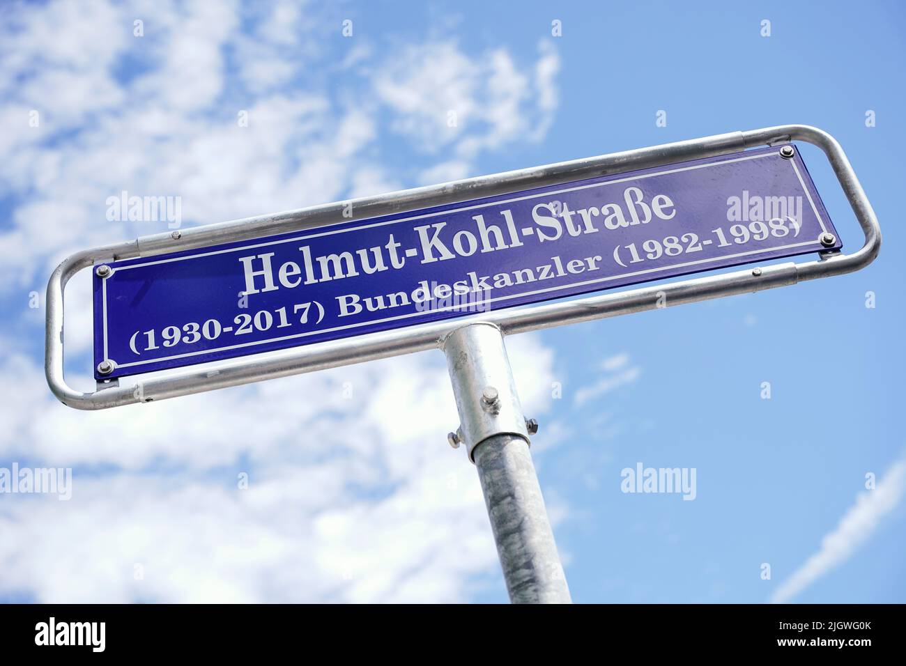 Mannheim, Germany. 13th July, 2022. A street sign reading "Helmut-Kohl ...