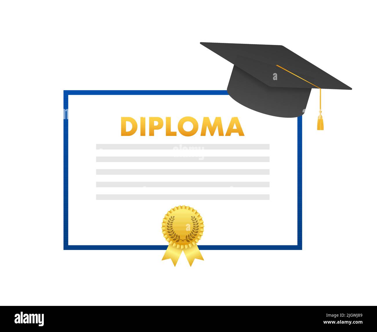 Graduation cap and diploma. Graduational day celebration element ...