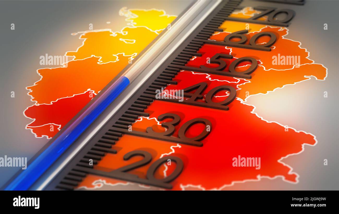 Thermometer on temperature map of Germany Stock Photo - Alamy