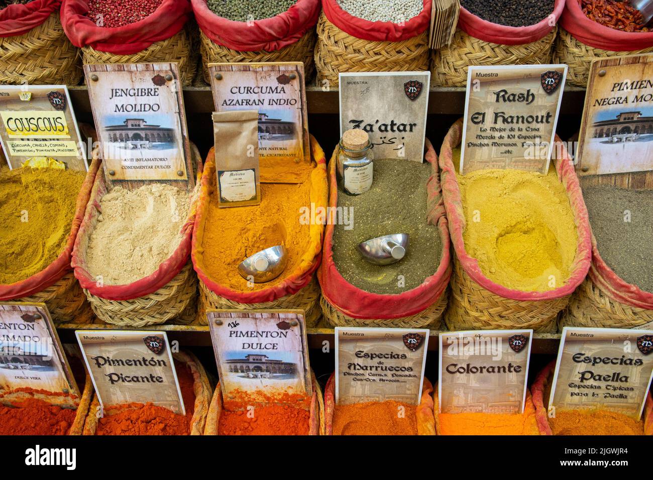 Colorful spices at a street shop in Granada, Spain Stock Photo - Alamy