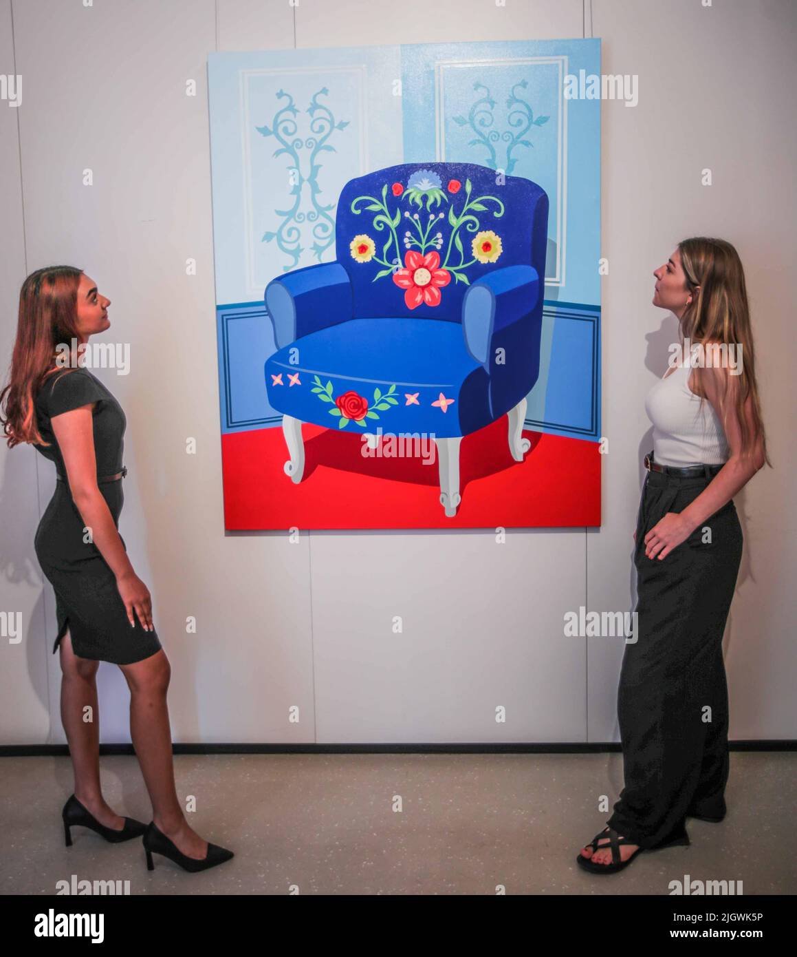 London UK 13 July 2022 Blue Chair in Blue Room ,2022 .Britty Em an ...