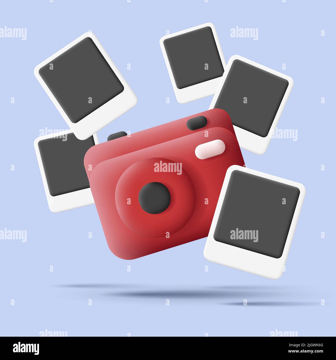 3d digital illustration of photo camera with red photographs snapshots ...