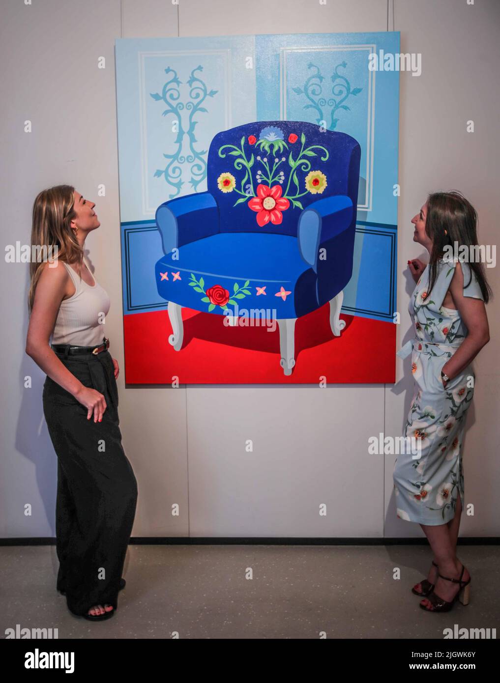 London UK 13 July 2022 Blue Chair in Blue Room ,2022 .Britty Em an ...