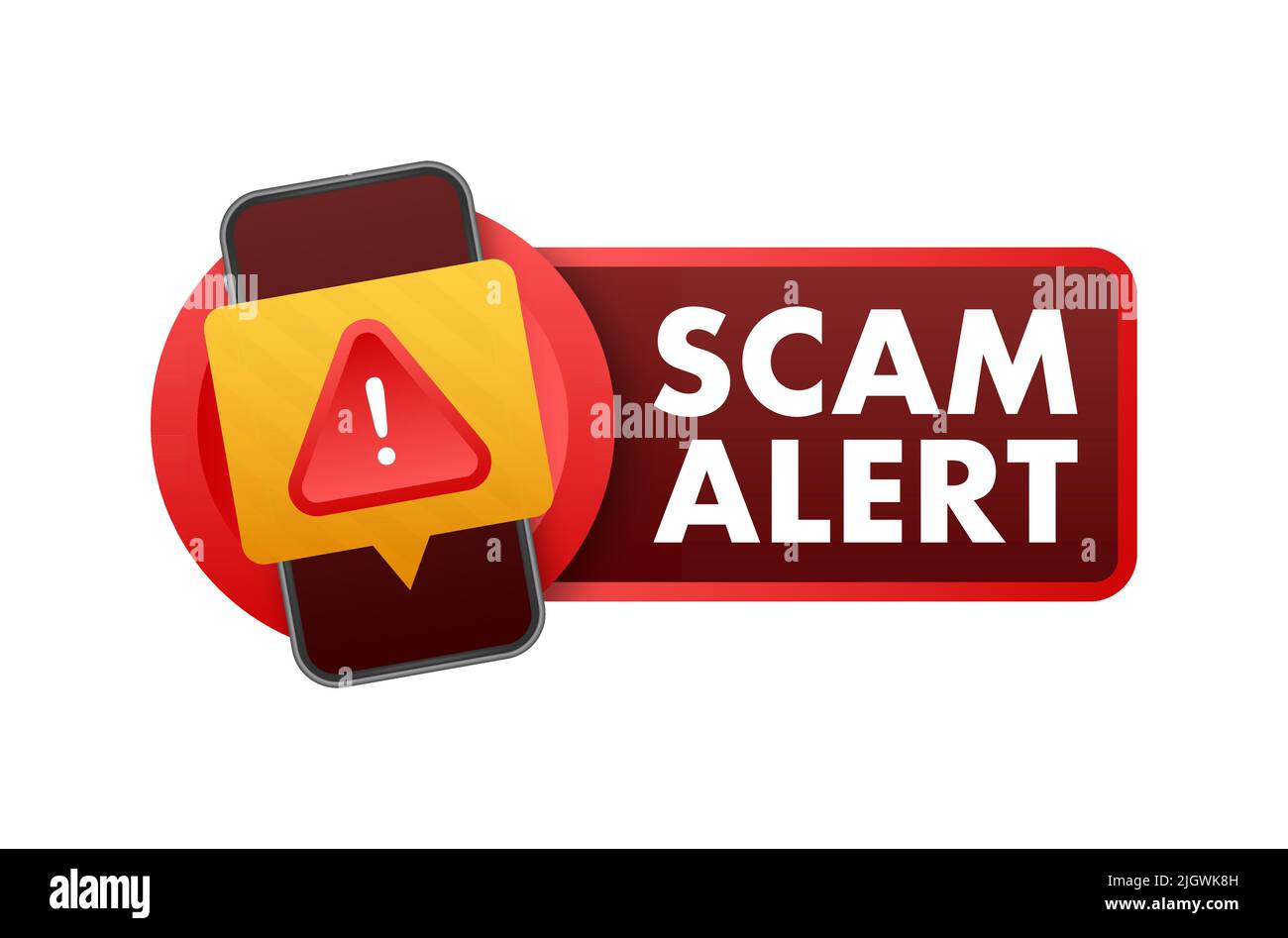Banner with red scam alert. Attention sign. Cyber security icon ...