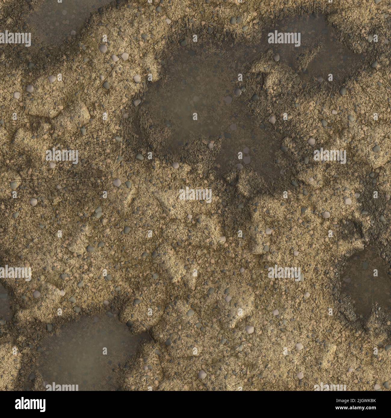 3D Realistic dirt ground with rocks and puddles rendered texture ...