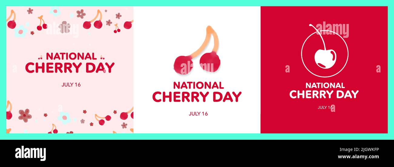 Set of National Cherry Day Greeting Artworks. Vector Illustrations in ...