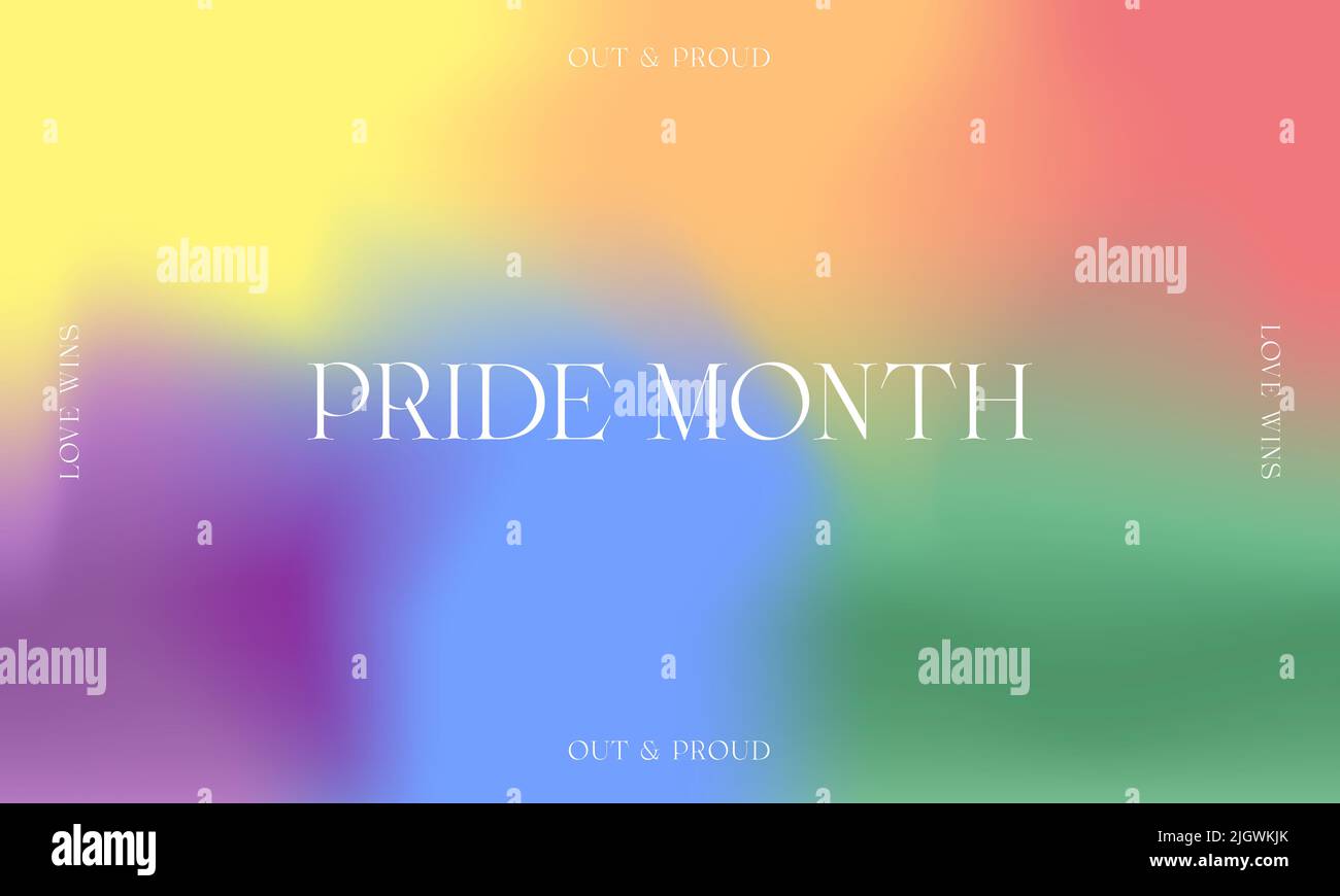 Pride Month Banner on blurred rainbow colored gradient background. For ...