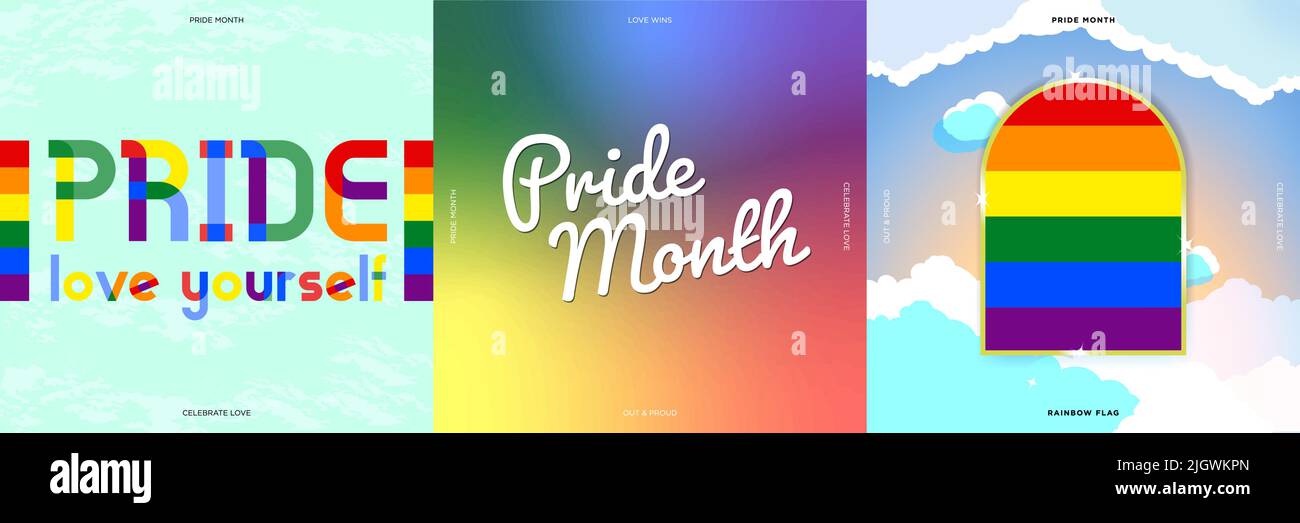 Collection of Pride and rainbow themed posters. For LGBTQ Pride month ...