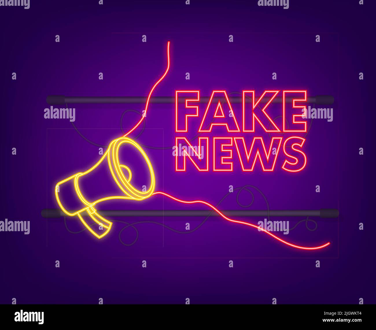 Fake news megaphone, electronic internet fraud neon icon. Vector ...