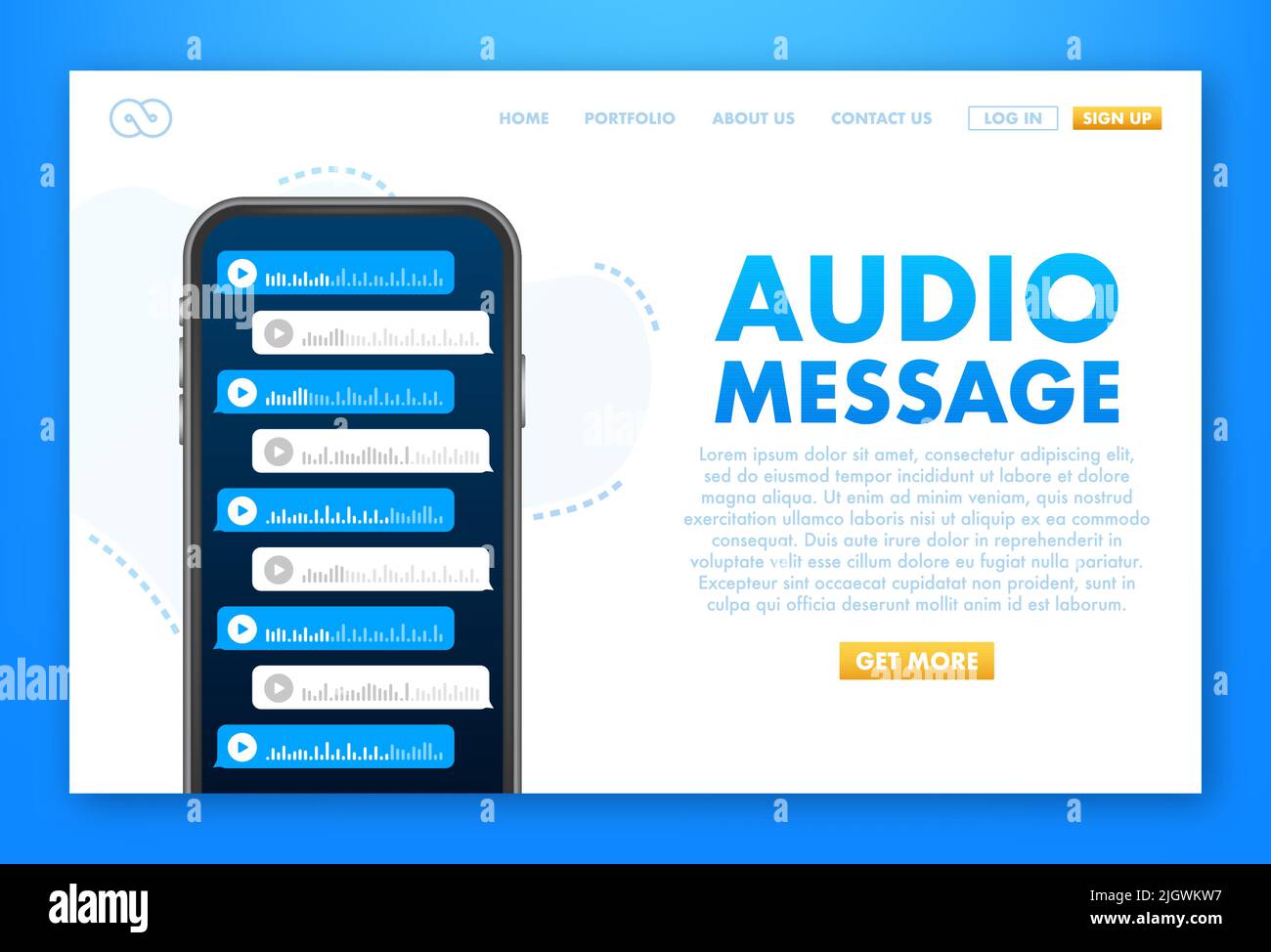 Voice, Record Audio message, speech bubble. Messenger chat screen ...