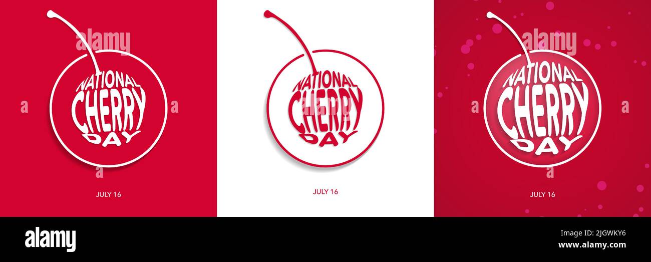 National Cherry Day Typography Icon Artwork in square format on red and ...