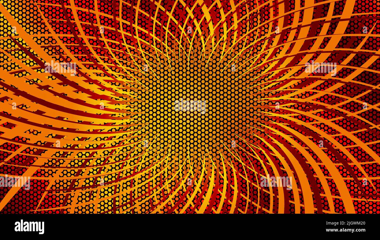 Mesh background with circular radial swirl lines on red yellow ...