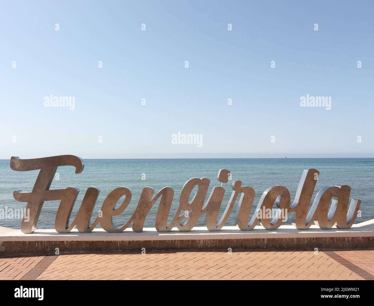 Fuengirola sign with the mediterranean sea. Malaga province, Spain ...