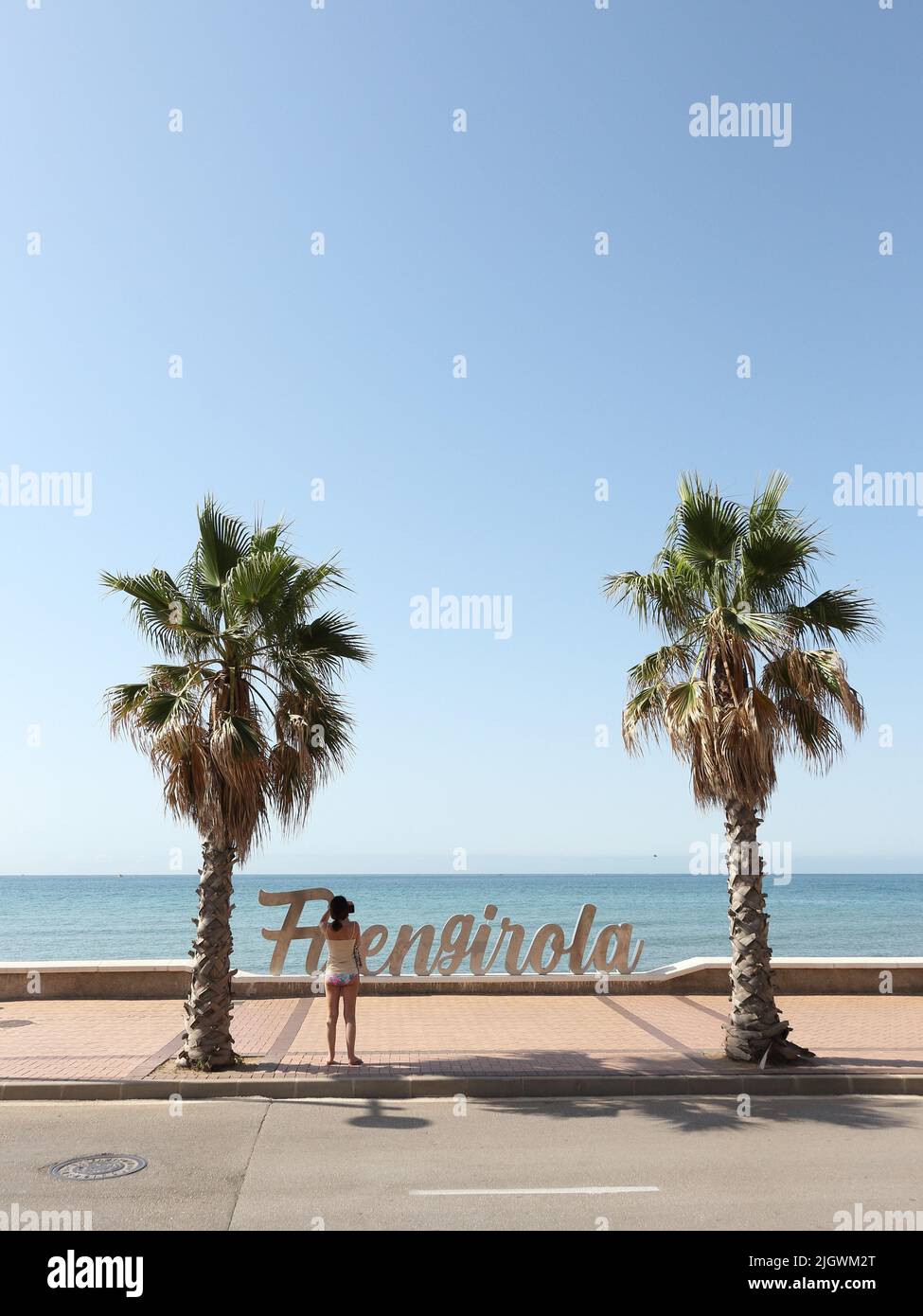 Fuengirola sign between two palm trees. Malaga province, Spain Stock ...