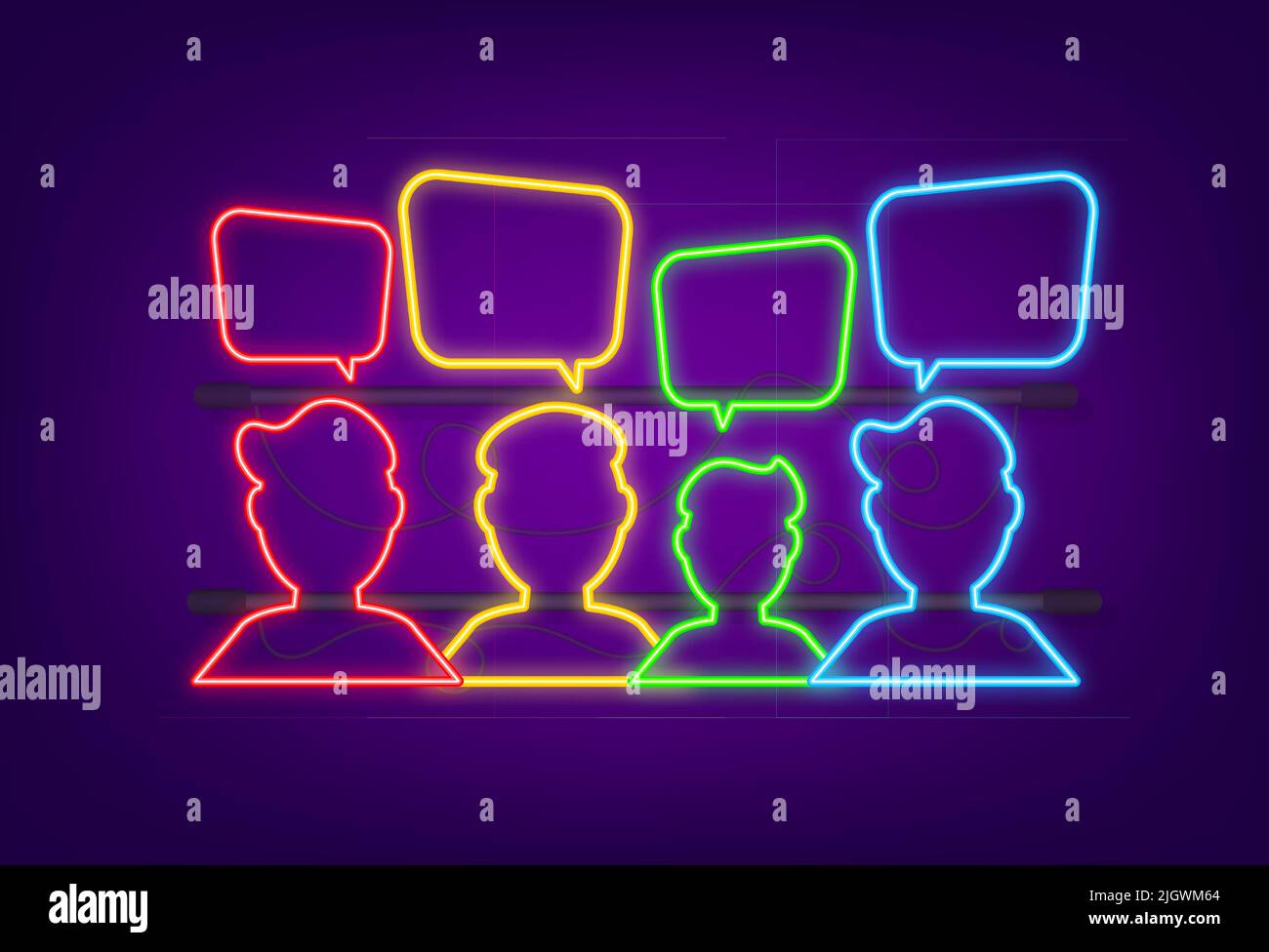 People Communicate neon icon, Ask Questions, Searching Solution. Dialog ...