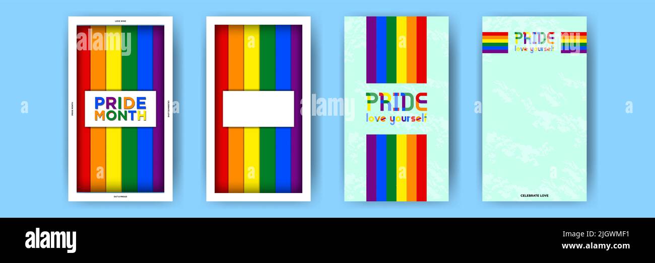 Pride Month rainbow story templates. Vertical social media templates ...