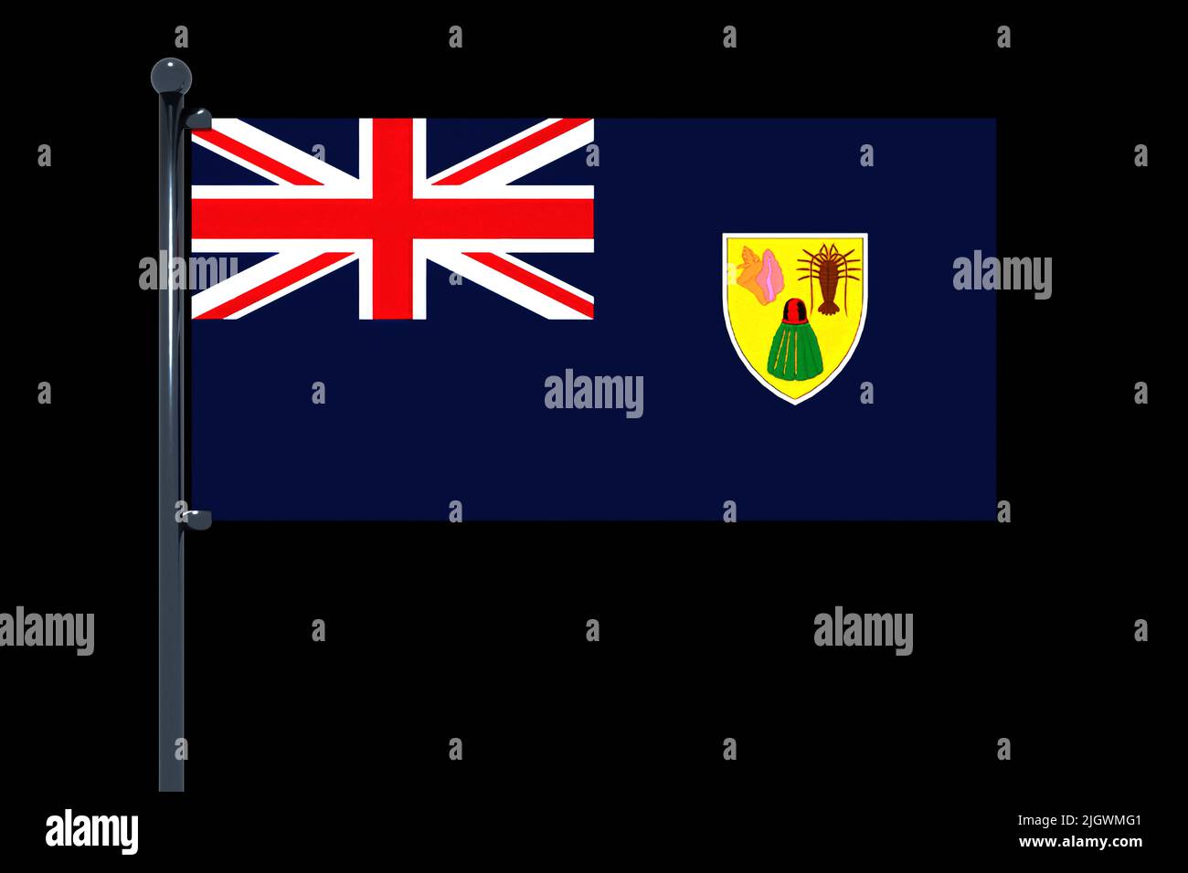 The flag of the Turks and Caicos Islands with a 3D rendering pole and ...