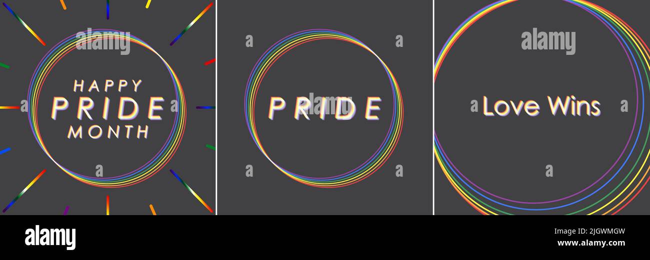 Set of colorful aesthetic pride greeting cards. Abstract and ...