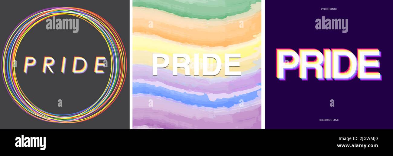 Set of colorful aesthetic pride greeting cards. Abstract and ...