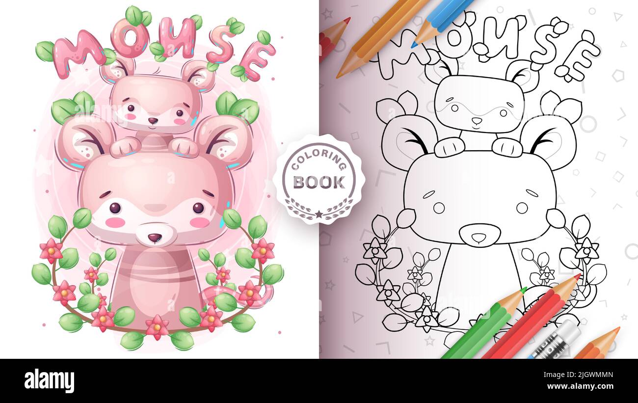 Mouse family in flower - coloring book Stock Vector Image & Art - Alamy