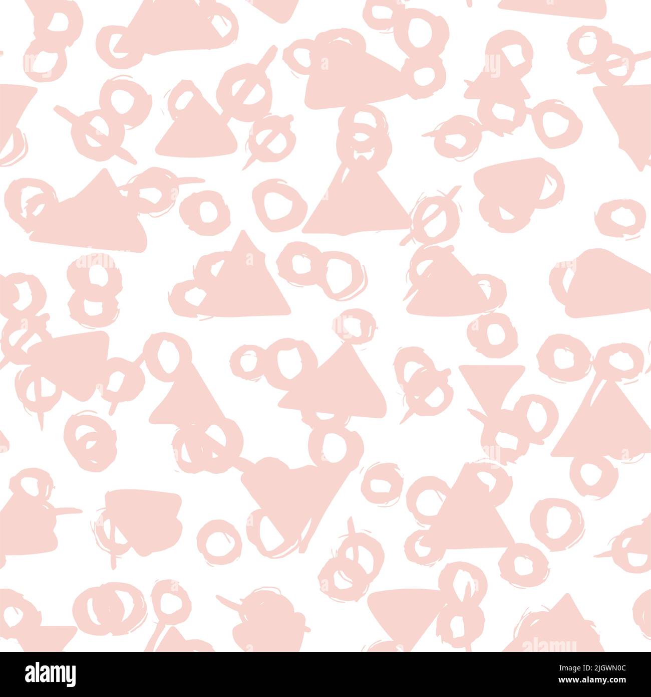 Seamless pastel geometric pattern of pink triangles circle by hand draw ...
