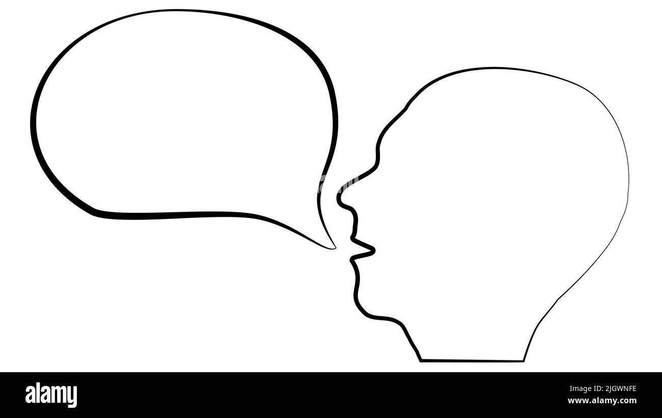 Contour of human head with empty speech bubble from mouth isolated on ...