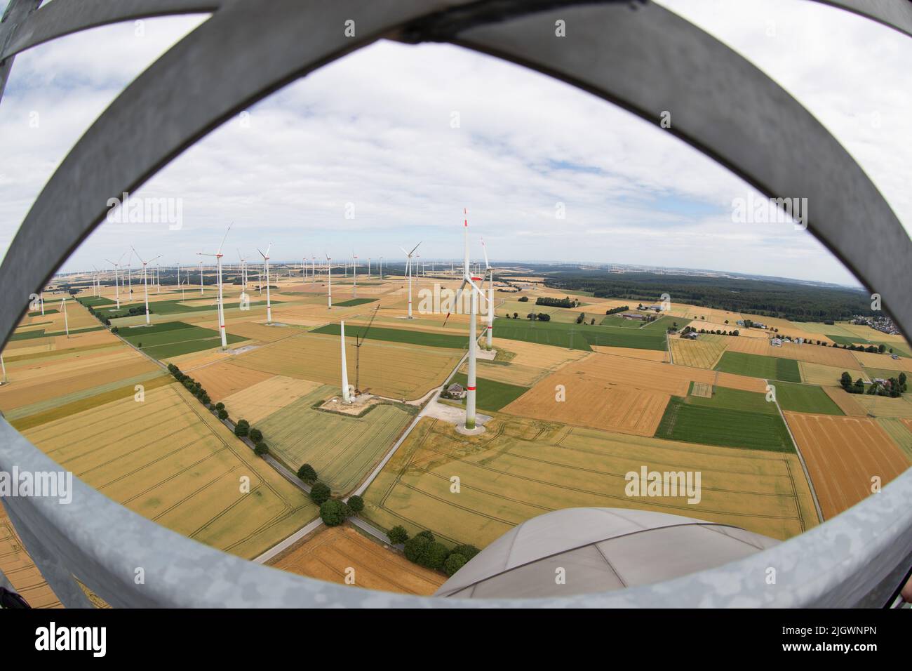 Marsberg, Germany. 13th July, 2022. Wind turbines are located at the ...