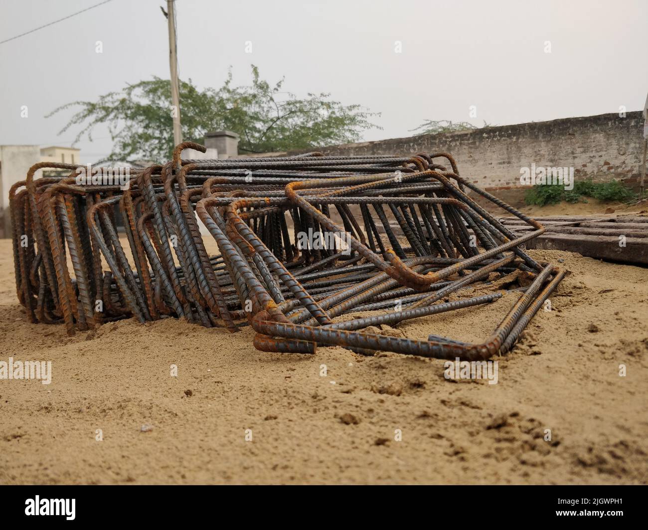 A pile of TMT rod rectangle ring for beam to fill mortar in beam or ...