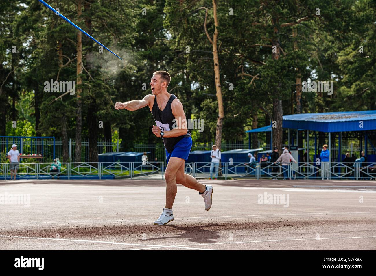 male athlete javelin throwing at competition Stock Photo - Alamy