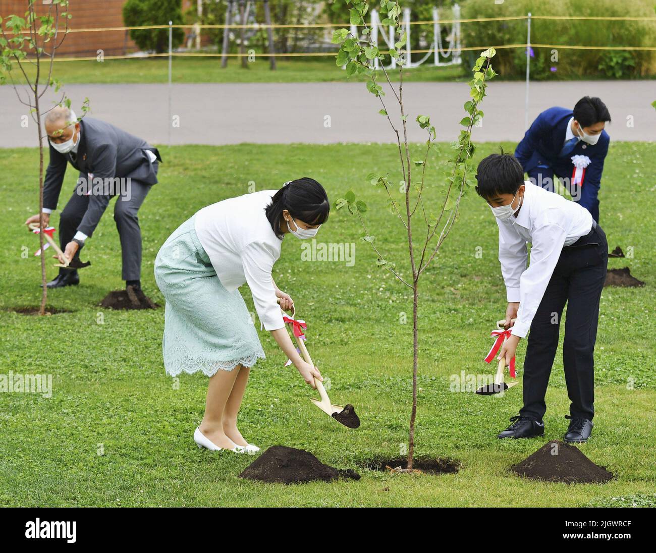Japanese Princess Kako plants a tree during a greening event in Eniwa ...