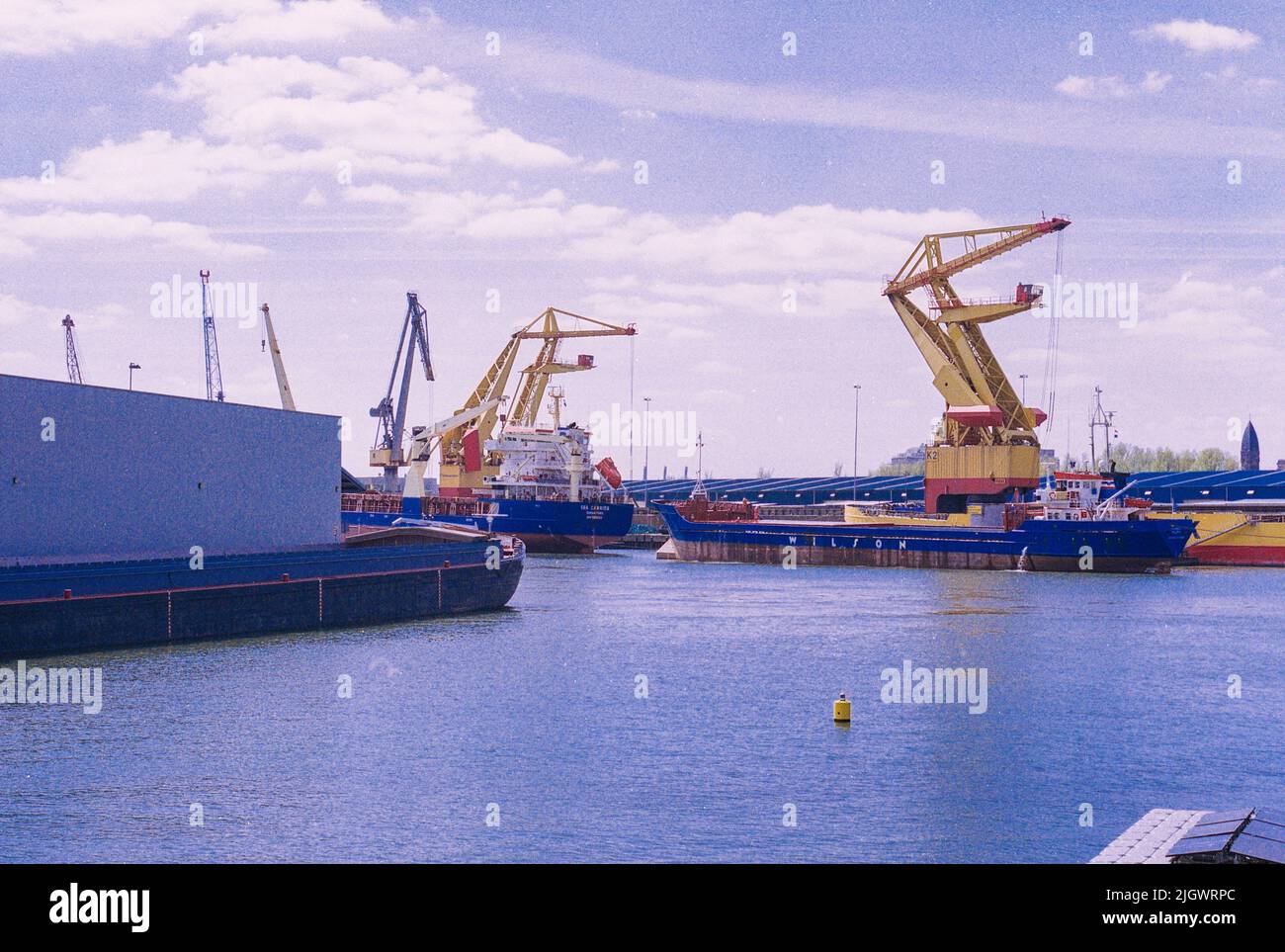 Rotterdam, Netherlands. View on Docks, Cranes and Ships inside ...