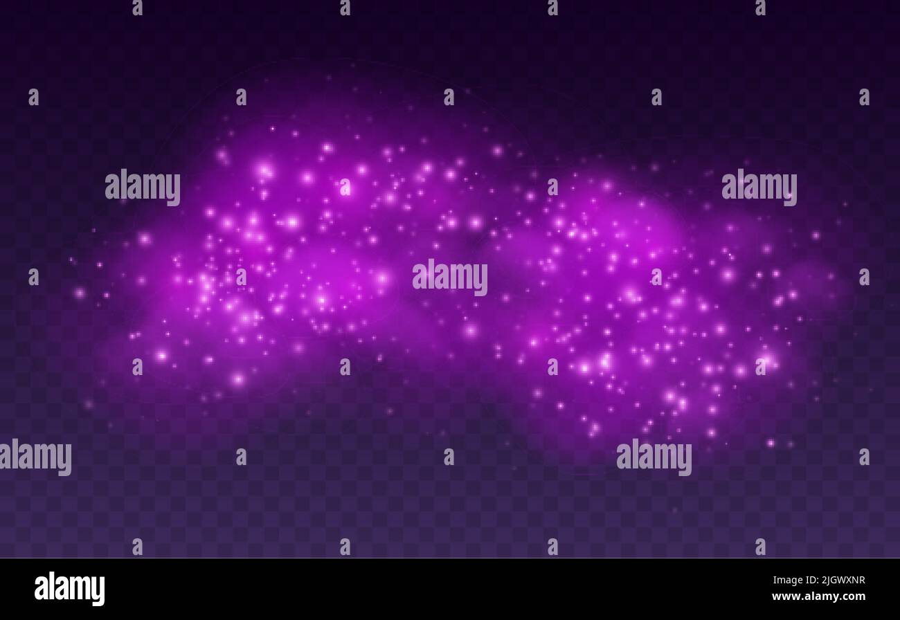 Magic cloud with sparkles, purple fairy stardust with sparks. Shiny fog ...