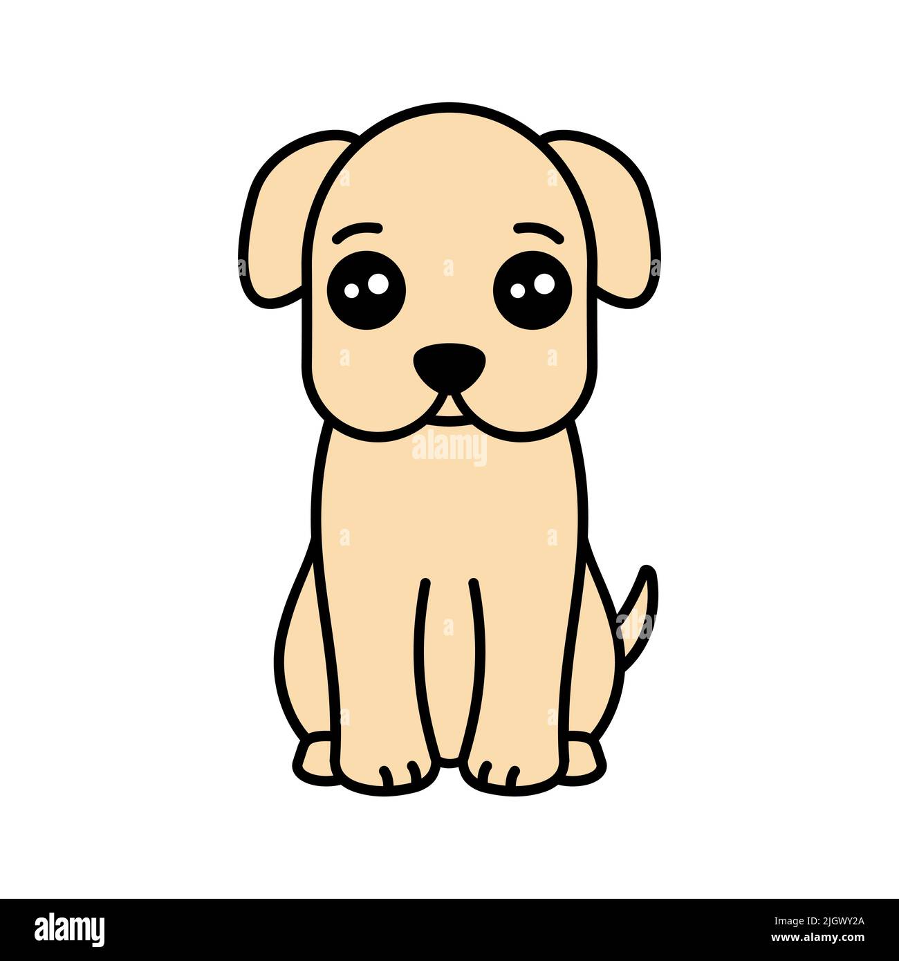 Cute labrador puppy sitting with outline. Little yellow dog with big ...