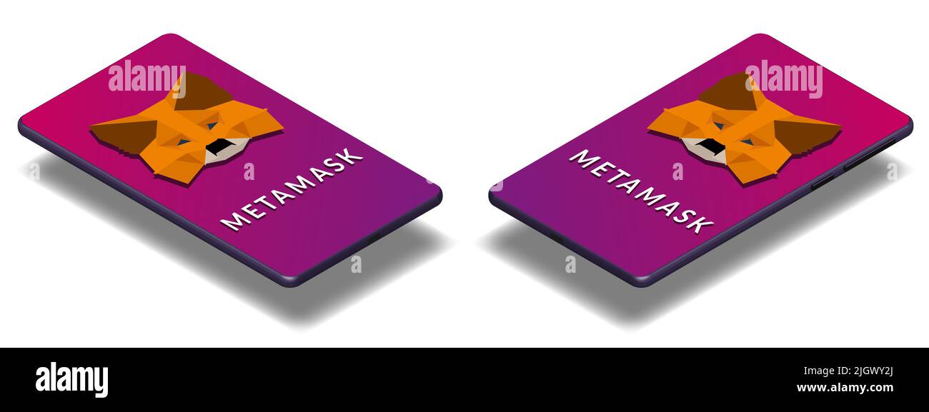 Metamask Isometric Logo On Cellphone Top View Isolated On White