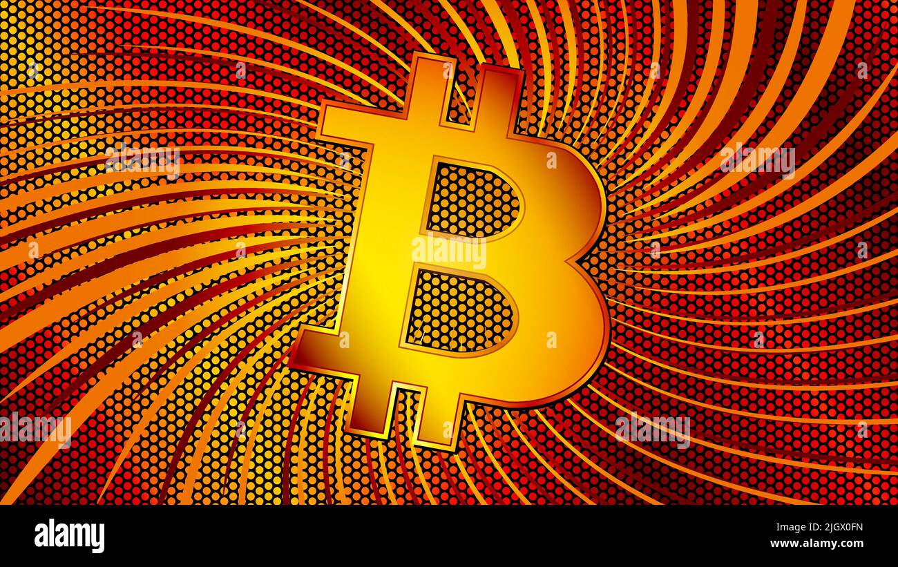 Bitcoin BTC coins in center with circular radial swirl twisted lines on ...