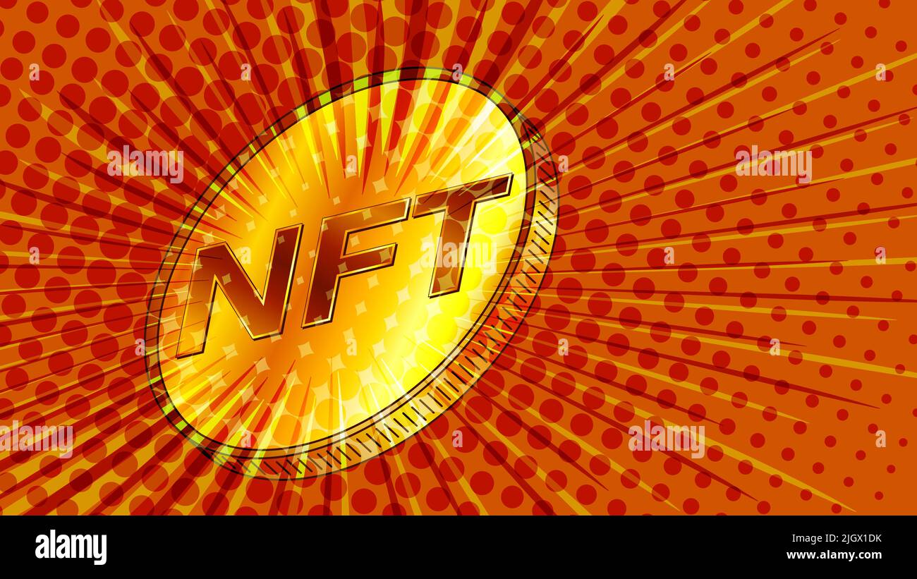 NFT non fungible token golden coin styled for the 80s. Pay for unique ...