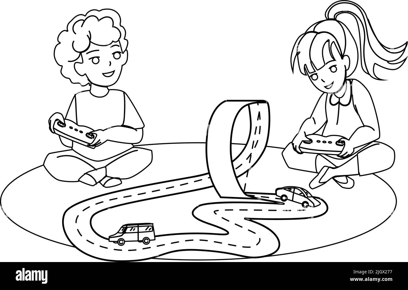 Boy And Girl Playing Car Tracks Together Vector Stock Vector Image ...