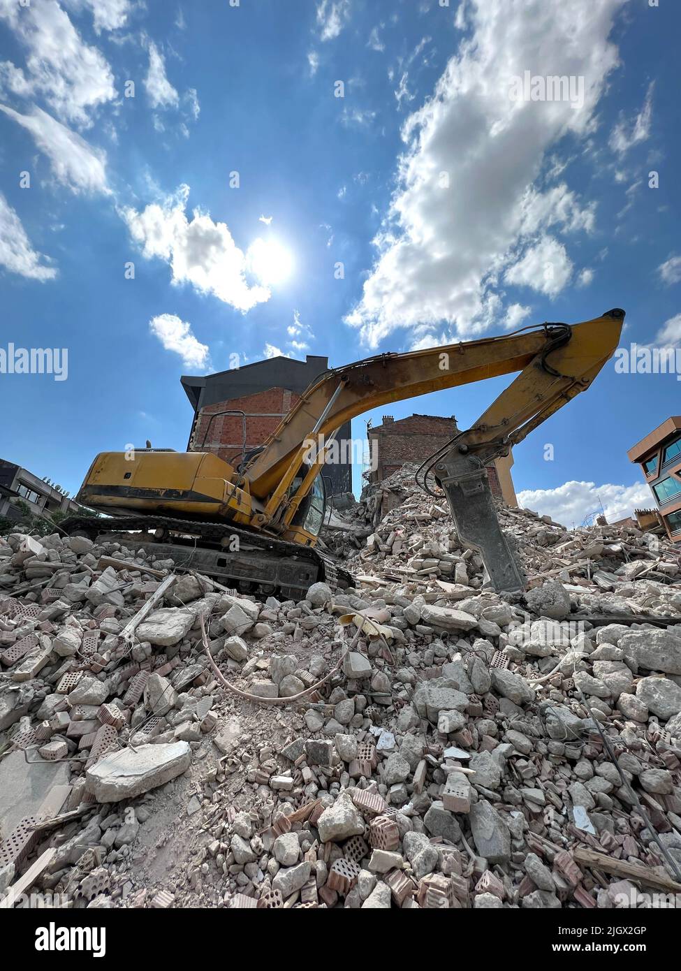 Building demolition, excavator finished building demolition ...