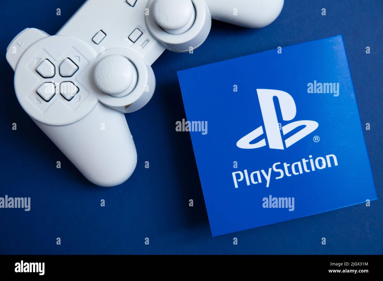 LONDON, UK - July 2022: Sony playstation logo against a blue background ...