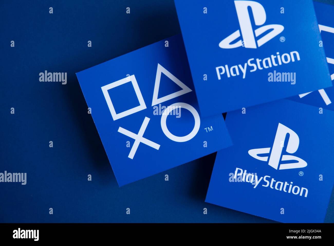 LONDON, UK - July 2022: Sony playstation logo against a blue background ...