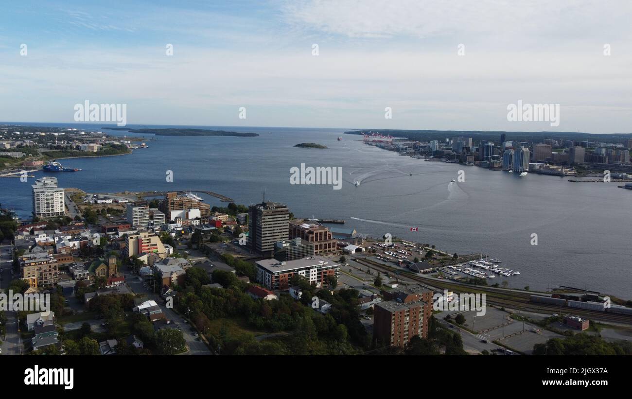 An aerial view of the Dartmouth, Halifax Harbour, Nova Scotia, Canada ...